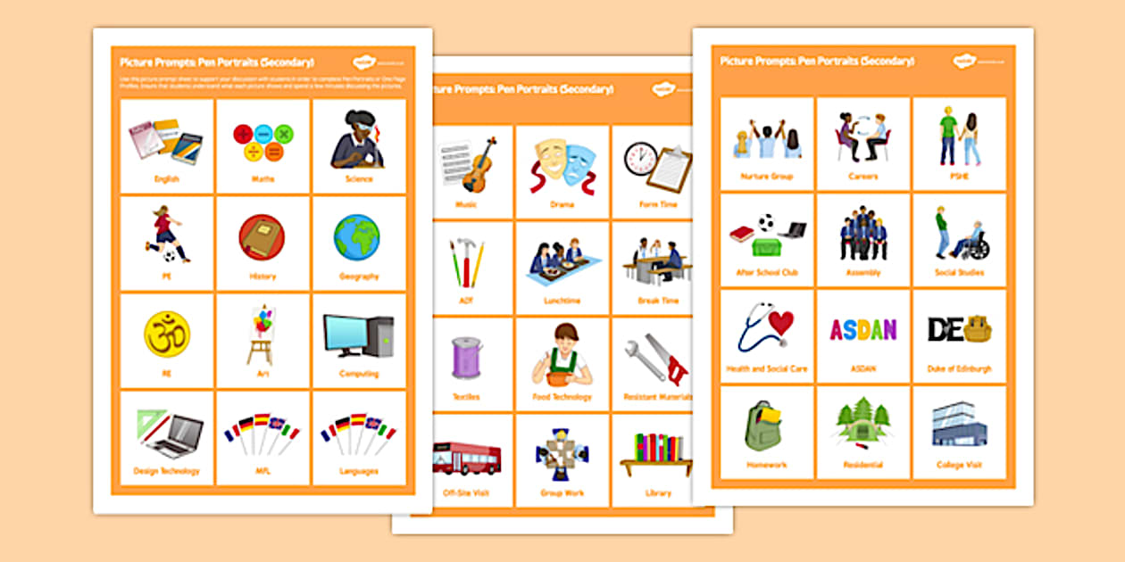Picture Prompt Sheet for Pen Portraits Secondary - Twinkl