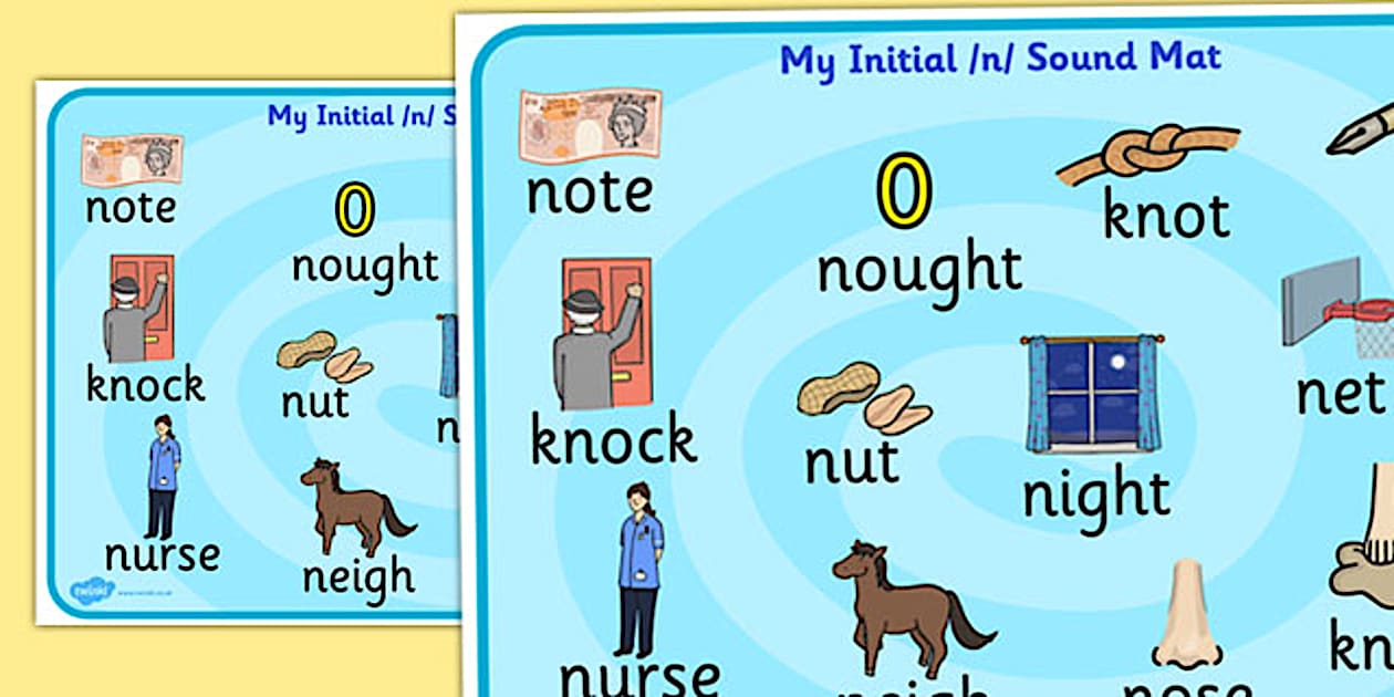 Black and White Initial n Sound Mat (teacher made) - Twinkl