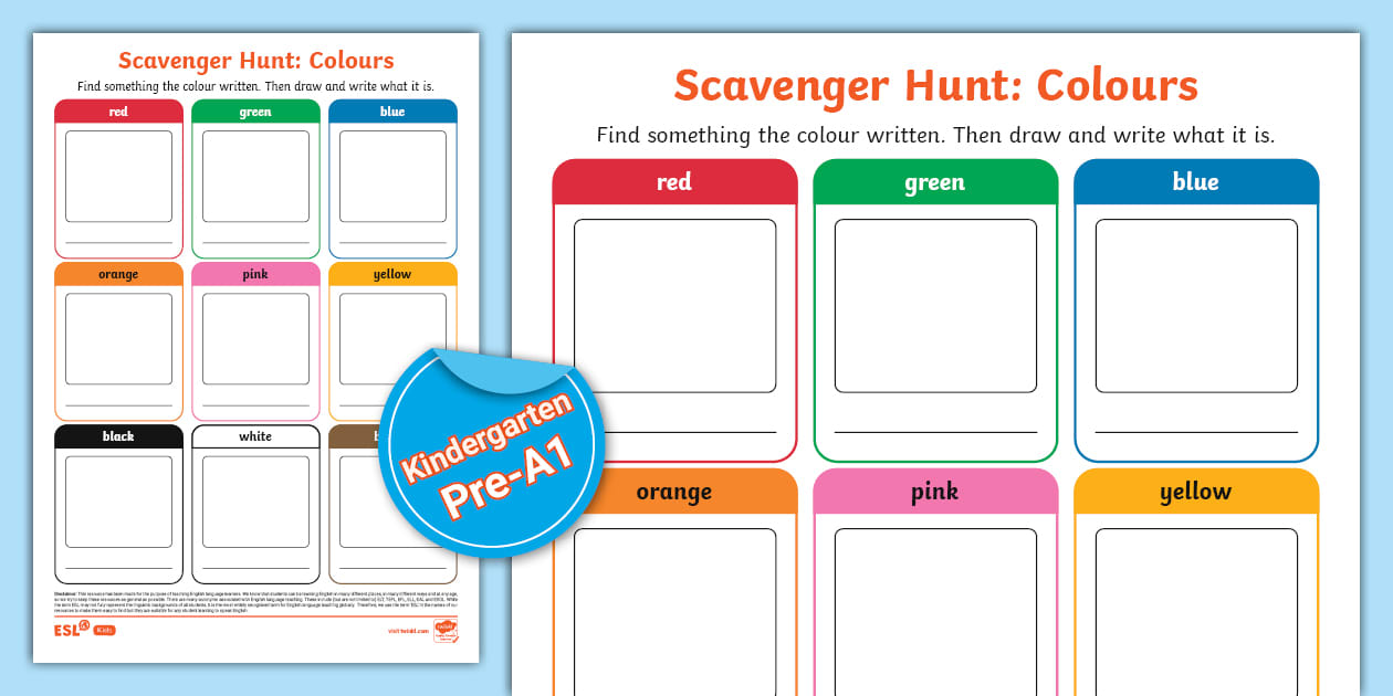 Twinkl ESL Scavenger Hunt: Colours (Teacher-Made) - Twinkl