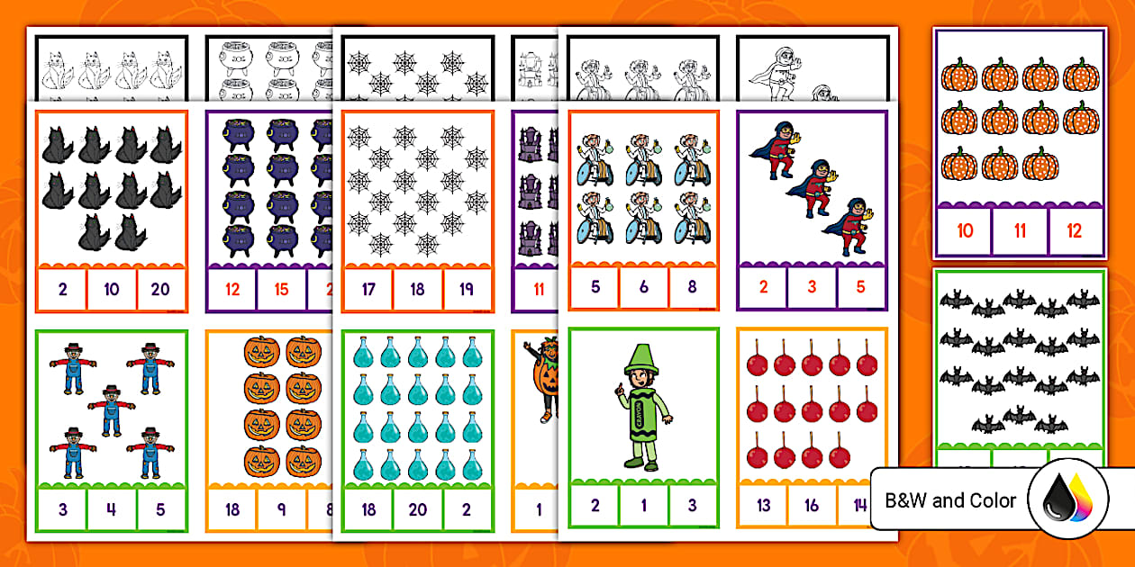 Halloween Counting to 20 Clip Cards (teacher made) - Twinkl