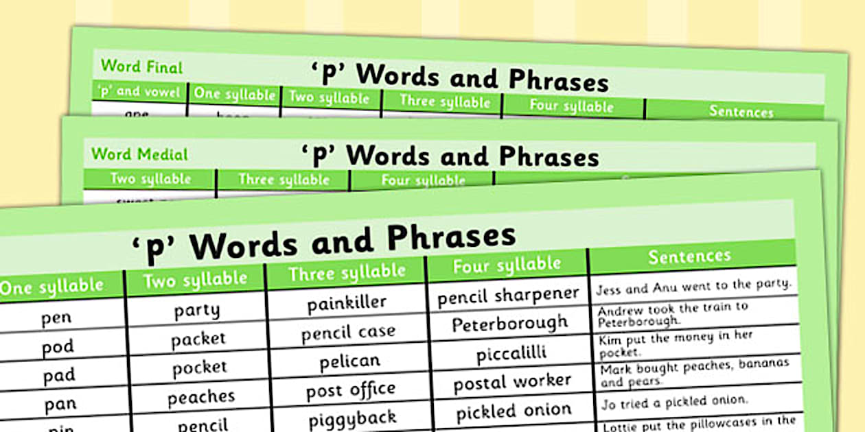 Words with P Sound | SET Word List | Primary Resources
