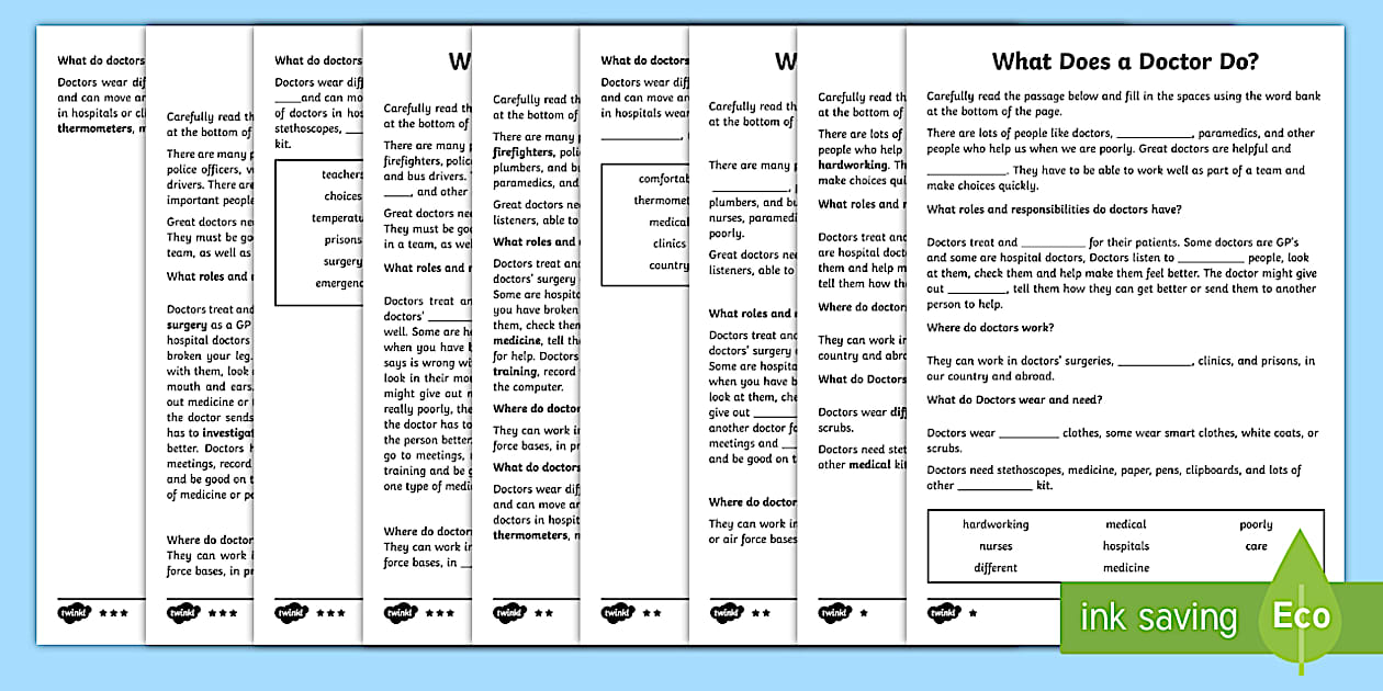 Higher Ability CfE First Level What Does a Doctor Do Cloze Passages