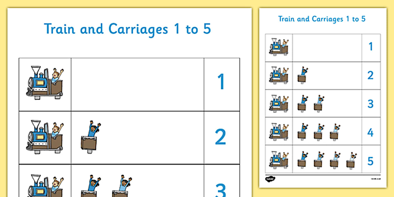 Black and White Train and Carriages 1 to 5 Number Mat