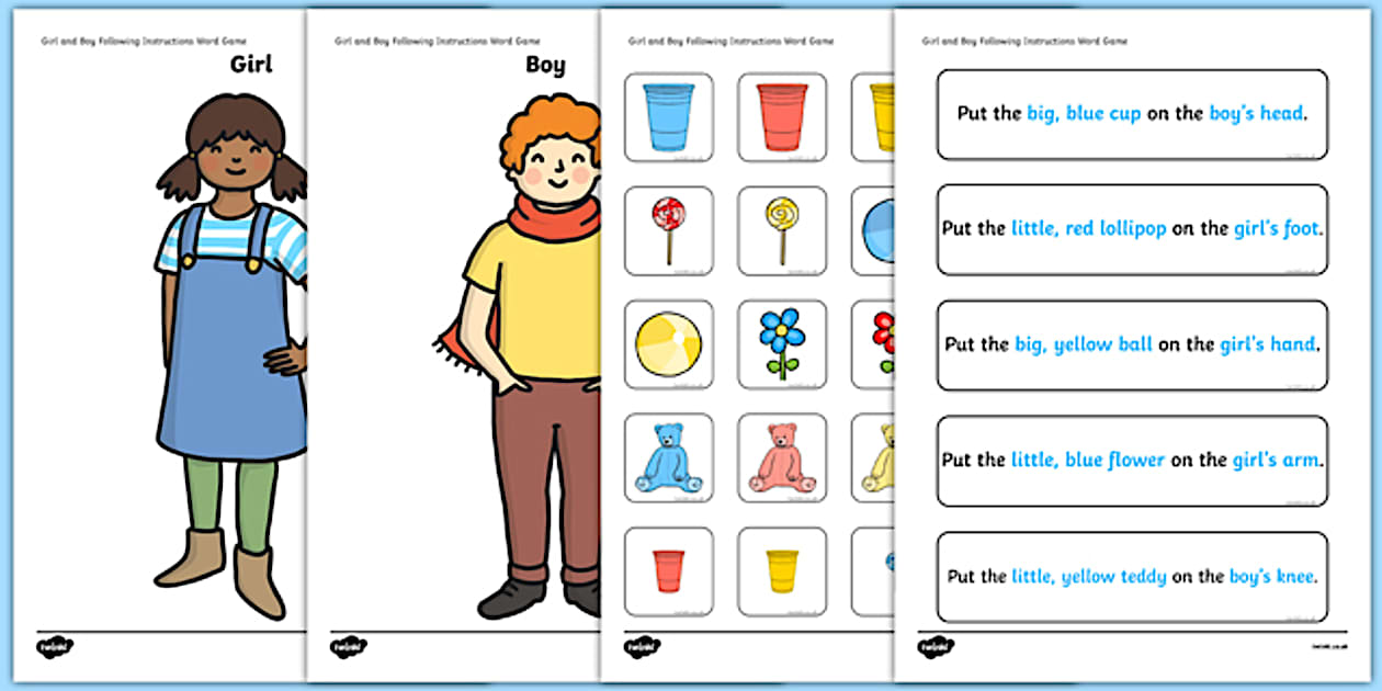 Girl and Boy Following Instructions – 5 ICWs Game - Twinkl