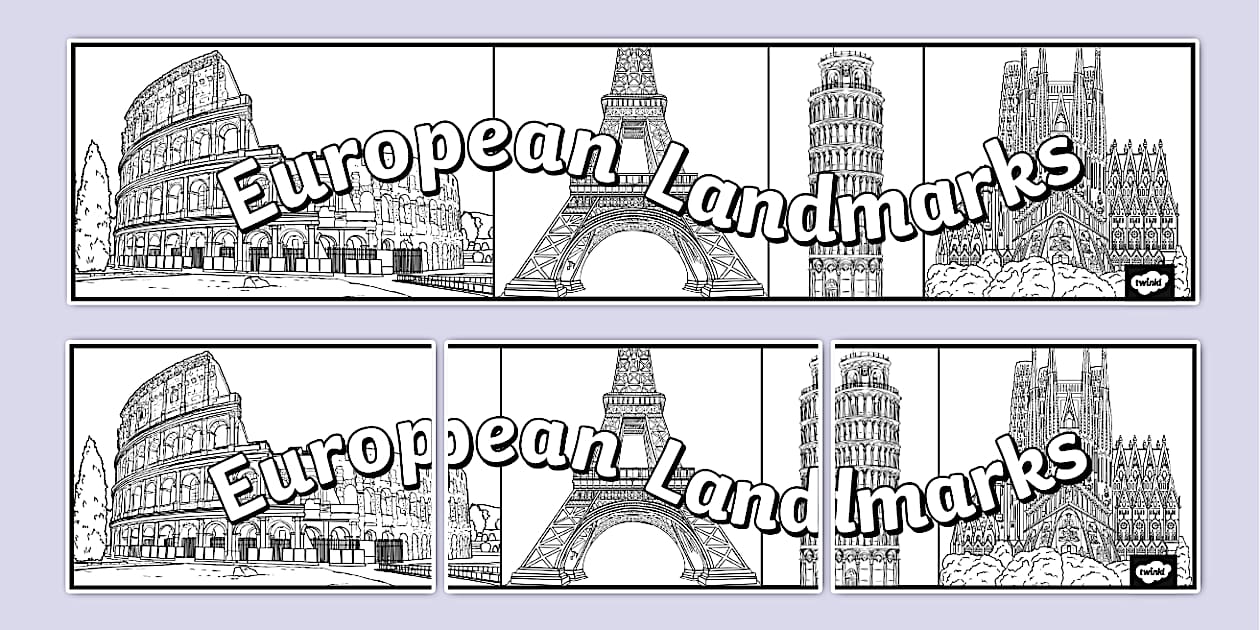 European Landmarks Colouring Display Banner (Teacher-Made)