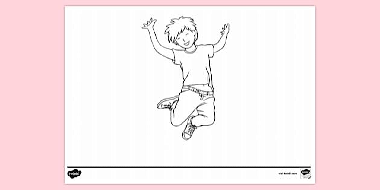 Student Jumping Colouring Sheet | Colouring Sheets - Twinkl