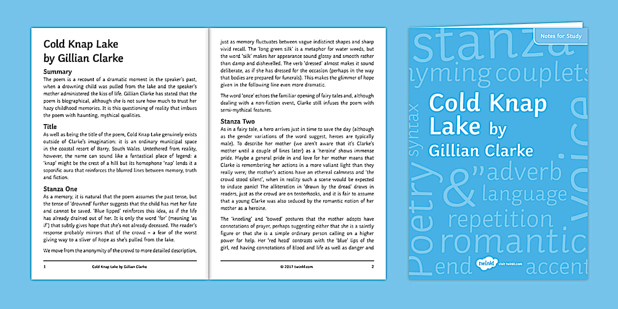 GCSE Poetry Notes for Study 'Cold Knap Lake' by Gillian Clarke