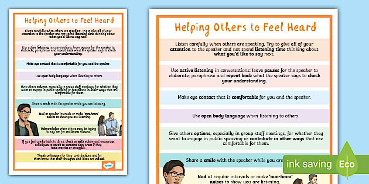 Wellbeing: Helping Others feel Heard Poster for Adults