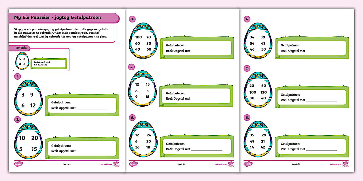My Eie Paaseier-Jagtog Getalpatroon Aktiwiteitskaart