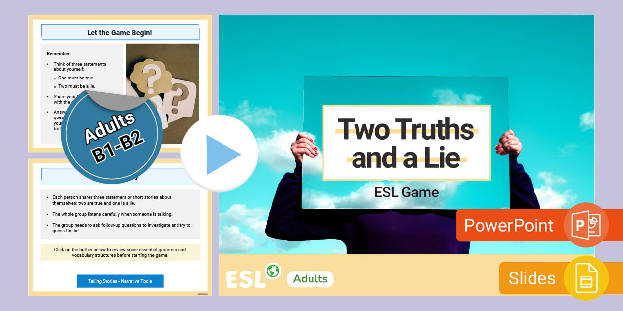 ESL Two Truths and a Lie Game [Adults, B1-B2] (teacher made)
