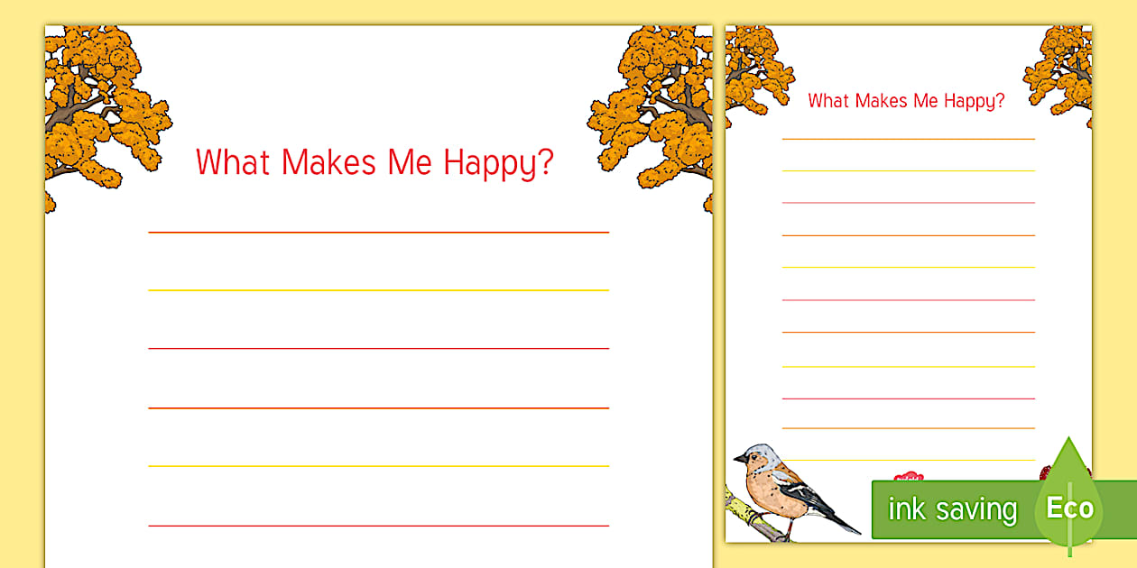 Wellbeing List What Makes Me Happy? Happiness List Worksheet