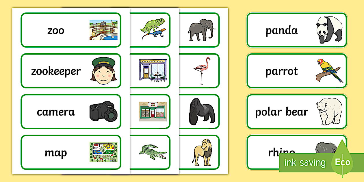 Editable At the Zoo Word Cards (teacher made) - Twinkl