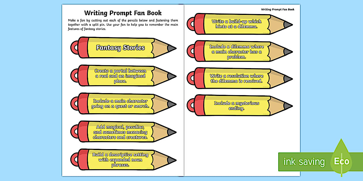 Pencil-Themed Fantasy Story Writing Prompt Fan - Twinkl