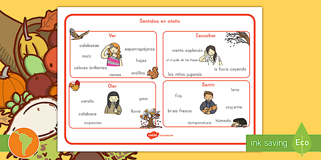Tapiz de vocabulario: Sentidos en otoño (teacher made)