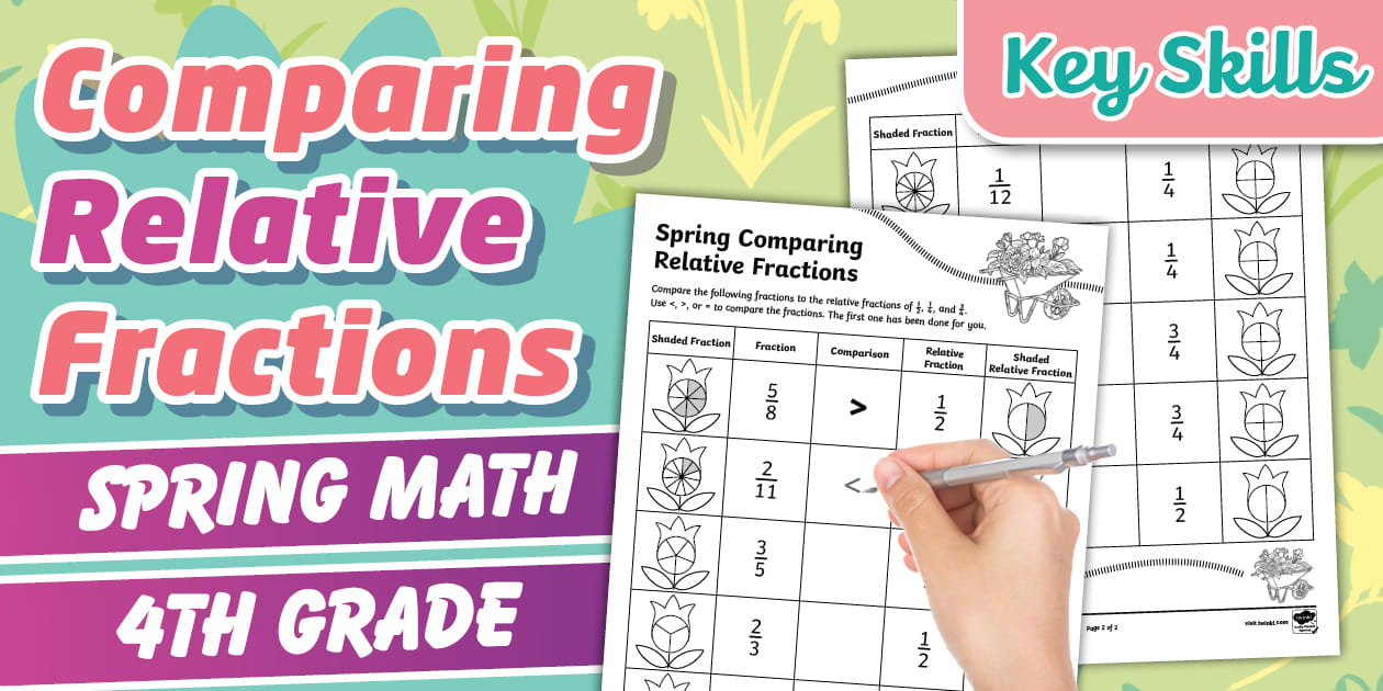 Fourth Grade Spring Comparing Relative Fractions Worksheet
