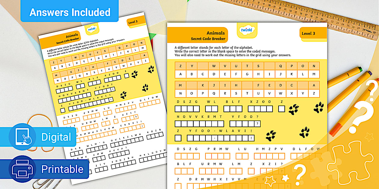 Animals Secret Code Breaker - L3 - Twinkl - Kids Puzzles
