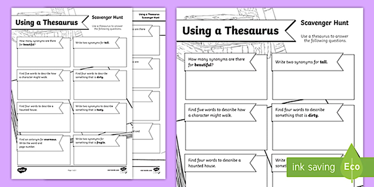 Editable Using a Thesaurus Scavenger Hunt Worksheet - Twinkl