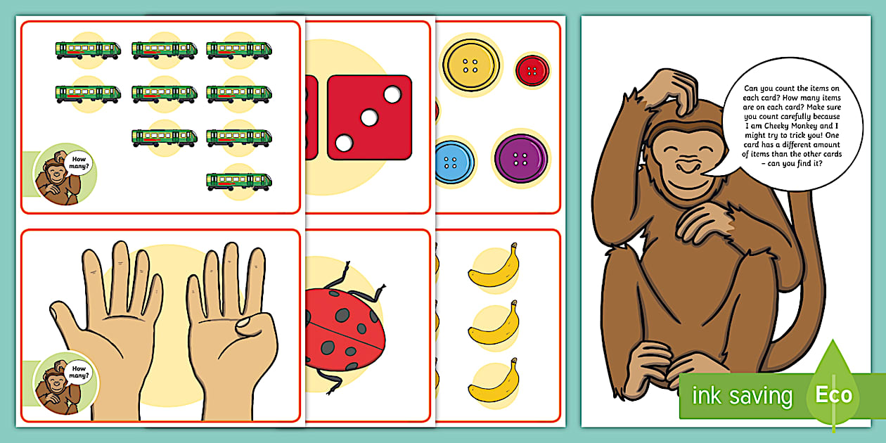Cheeky Monkey Number 9 Counting Cards Activity Pack - Twinkl