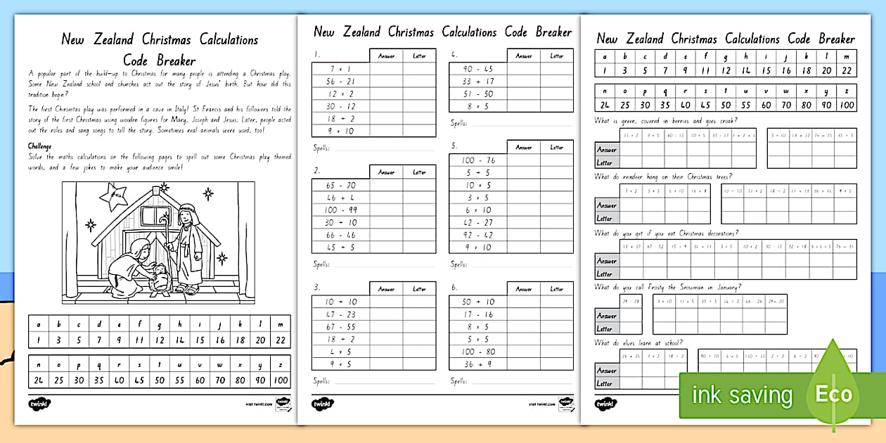 New Zealand Christmas Code Breaker Worksheets - Twinkl