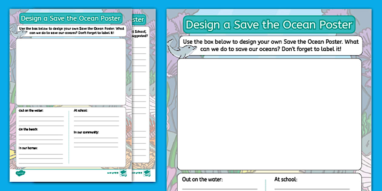 Design a Save the Ocean Poster Worksheet (teacher made)