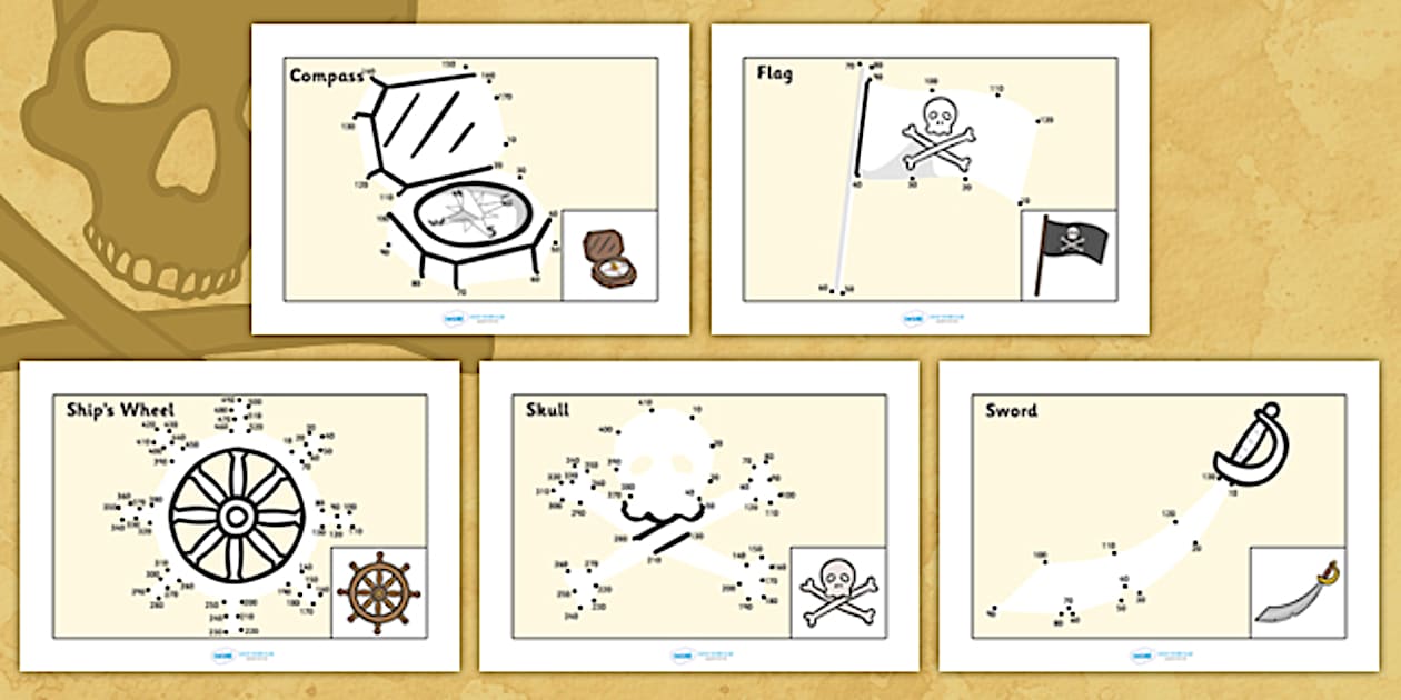 Counting in 10s Dot to Dot Sheets Pirates (teacher made)