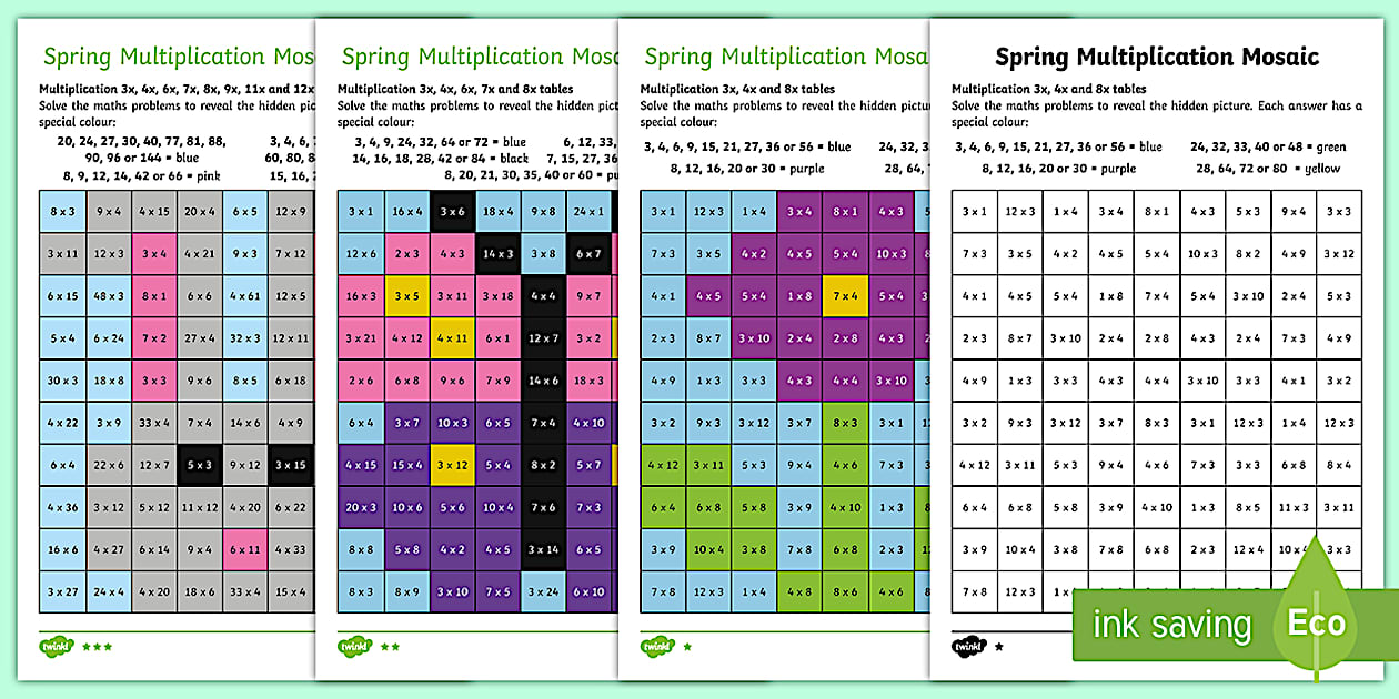 LKS2 Springtime Multiplication Mosaics Differentiated Worksheet ...