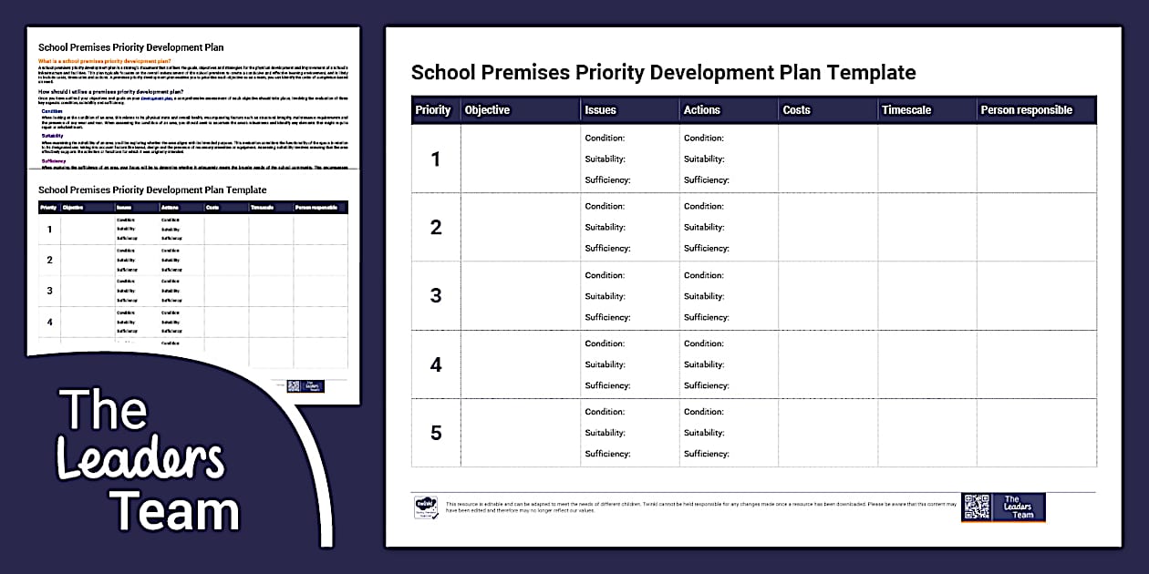 School Premises Priority Development Plan - SLT - Twinkl