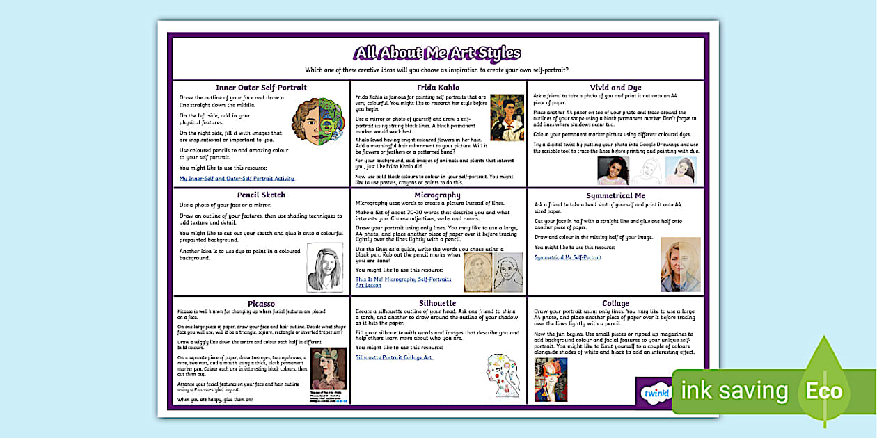 Self-Portrait Art Ideas (teacher made) - Twinkl