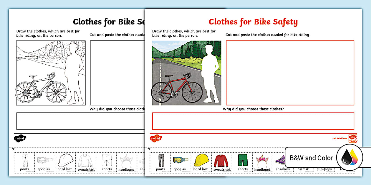 Clothes for Bike Safety Worksheet (teacher made) - Twinkl