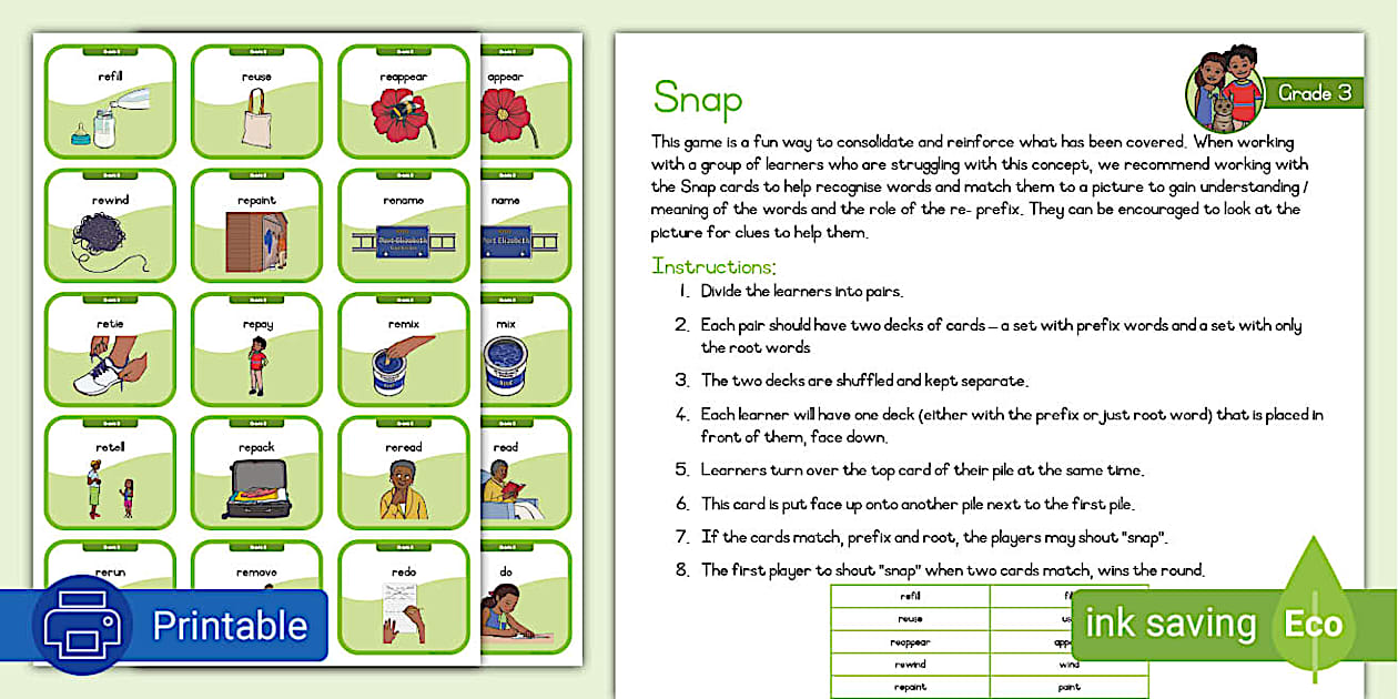 Prefix re- Snap Game (teacher made) - Twinkl