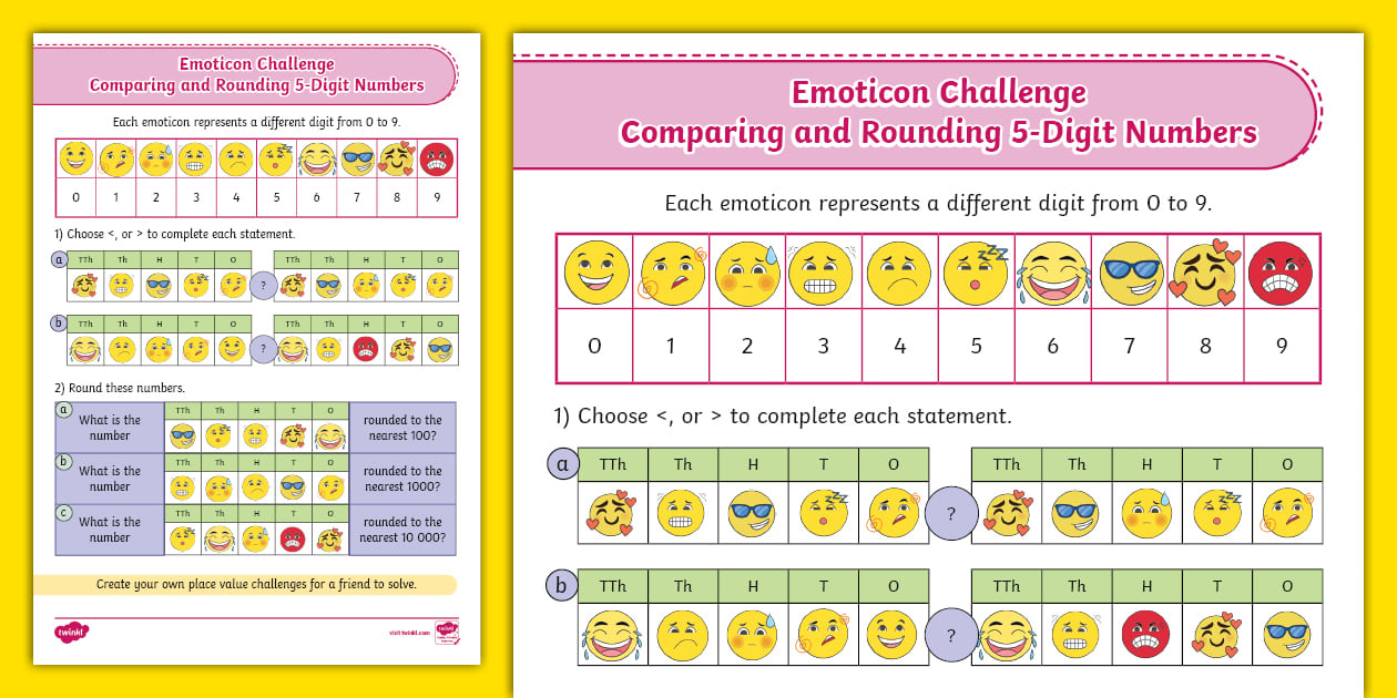 👉 Emoticon Challenge Comparing and Rounding 5 Digit Numbers