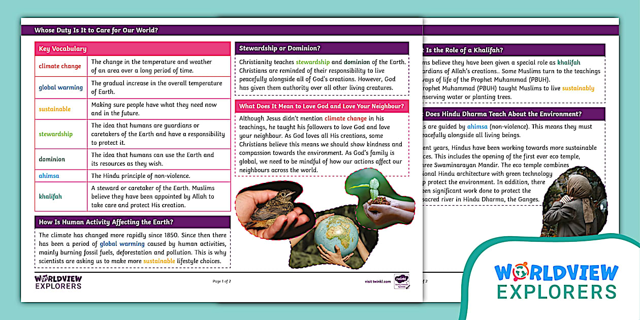 RE: Caring for Our World: Knowledge Organiser (teacher made)