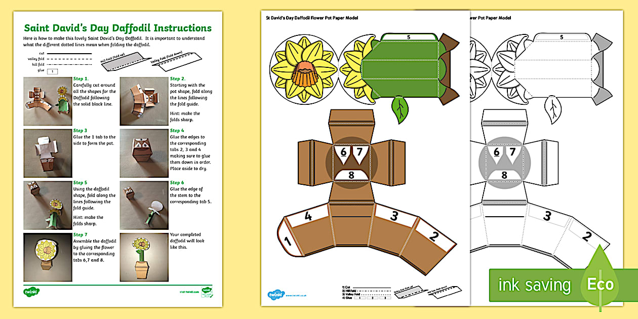 Easy 3D Daffodil Template for St David’d Day - Twinkl