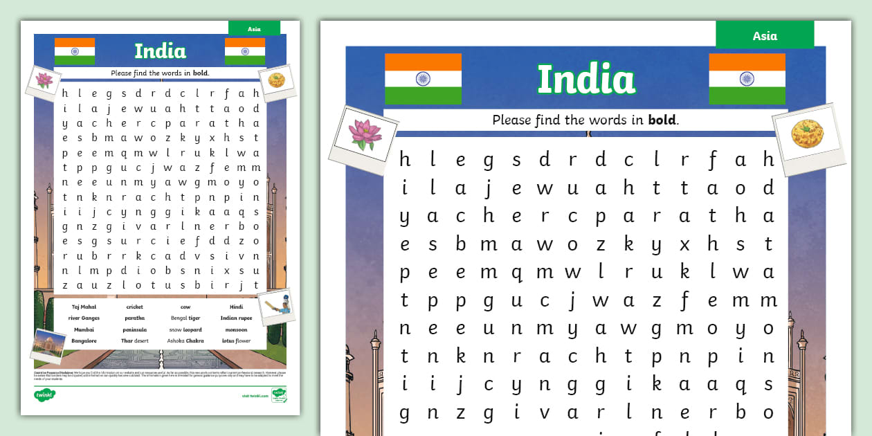 KS2 India Word Search- KS2 (teacher made) - Twinkl