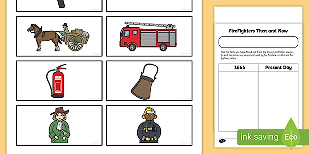 Editable Firefighters Then and Now Worksheet (teacher made)