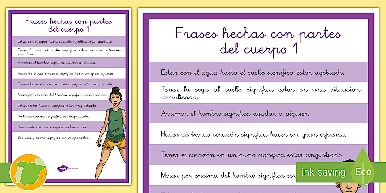 Póster A4: Frases hechas con partes del cuerpo 1 - Twinkl