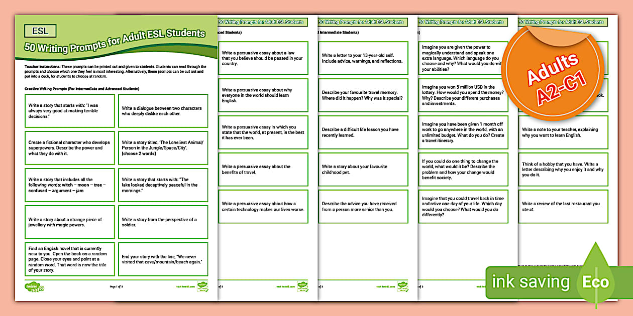 50 Writing Prompts for Adult ESL Students (teacher made)