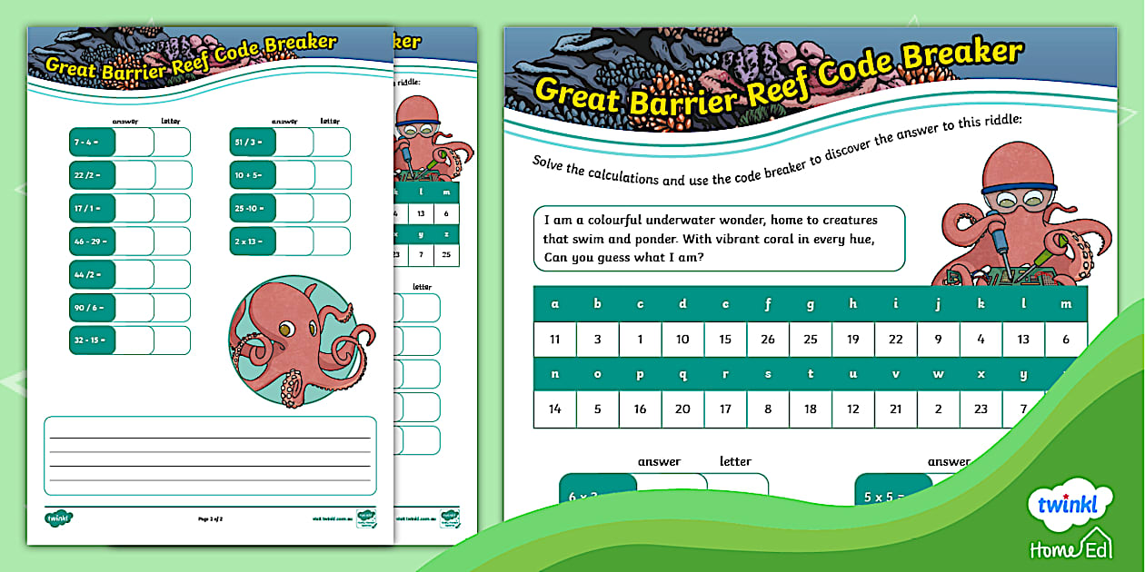 Great Barrier Reef Maths Code Breaker - Twinkl