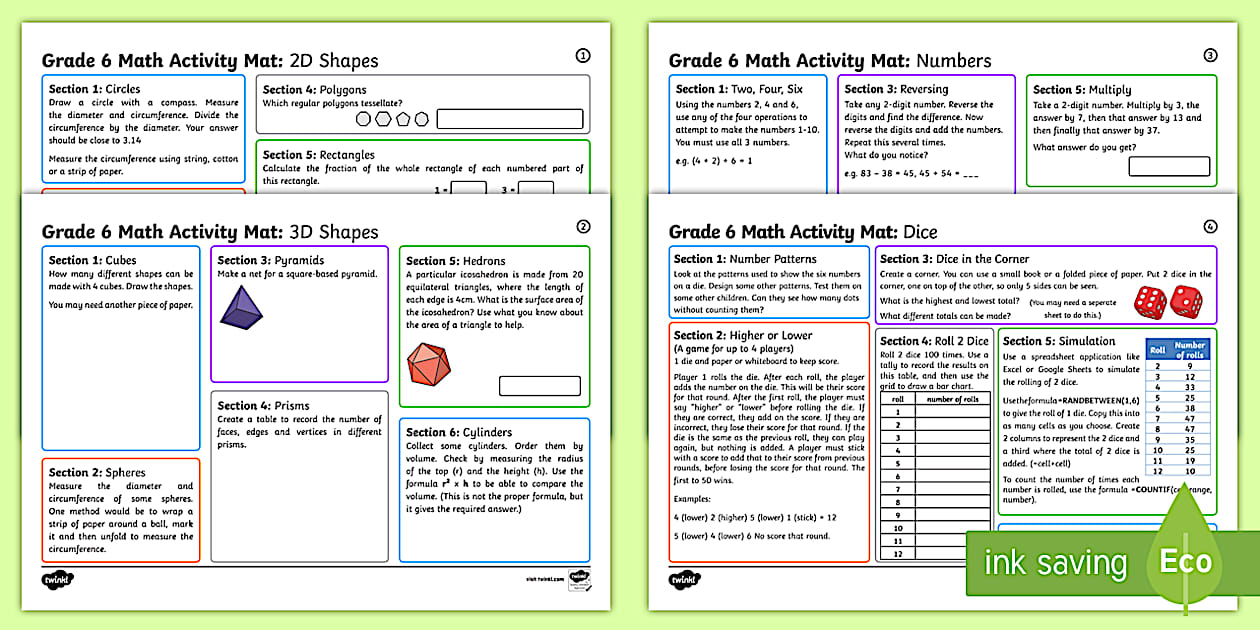 Grade 6 Summer 2 Math Activity Mats - Twinkl