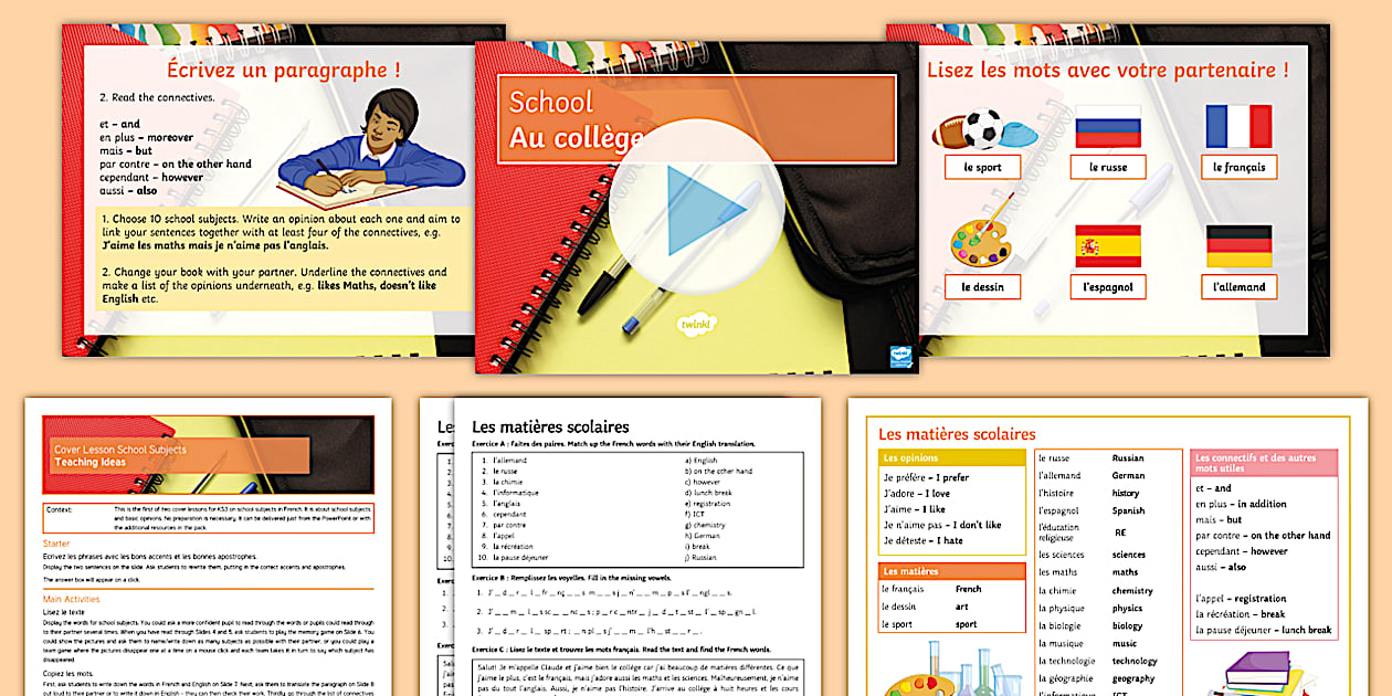 School Subjects Cover Work Lesson Pack French (teacher made)