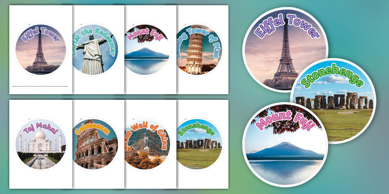 Famous Landmarks Around the World Circle Photo Display Cut-Outs