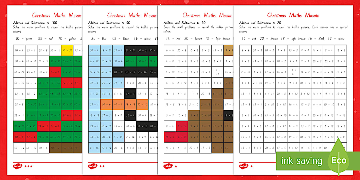 Christmas Maths Mosaic Worksheets
