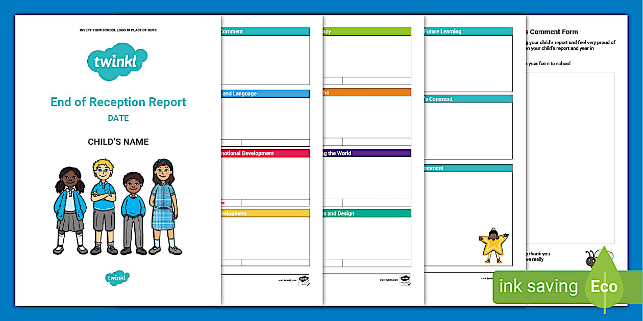 Black and White Editable Reception Report Template - Areas of Learning ...