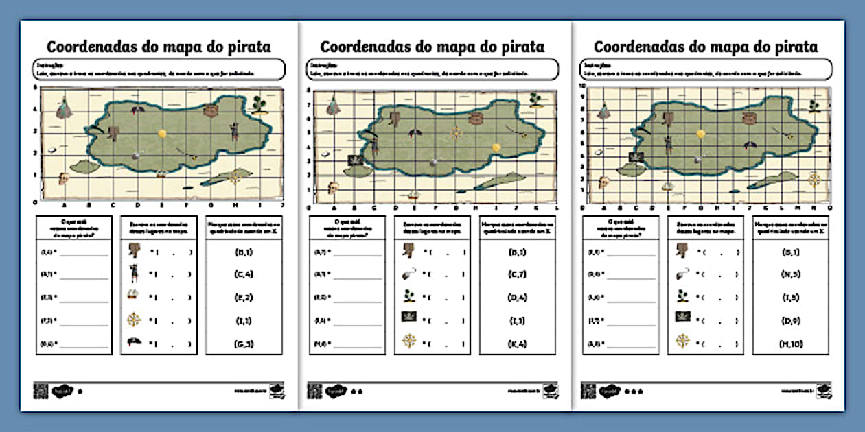 Coordenadas do mapa do pirata atividade com diferenciação