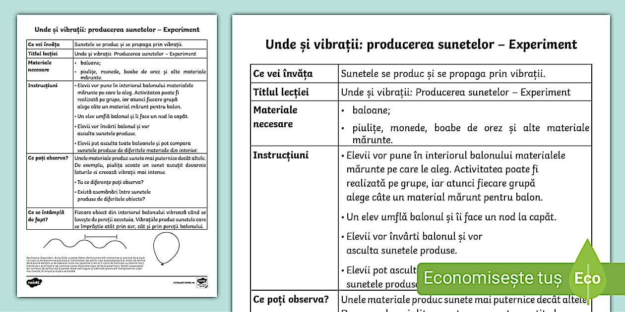 Unde și vibrații: Producerea sunetelor – Experiment