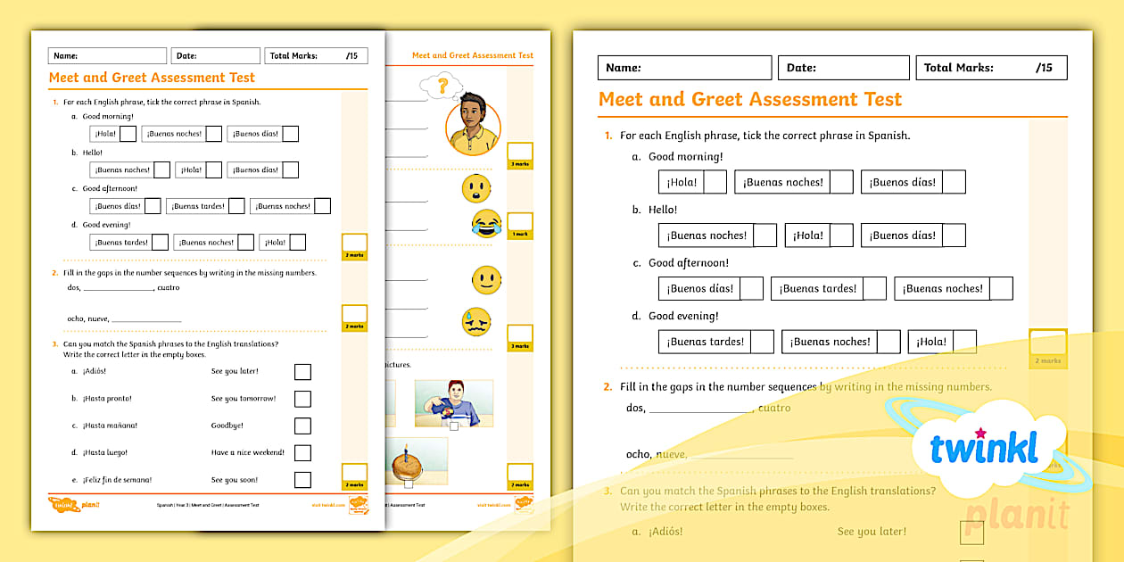 👉 Spanish: Meet and Greet: Year 3 Assessment Test