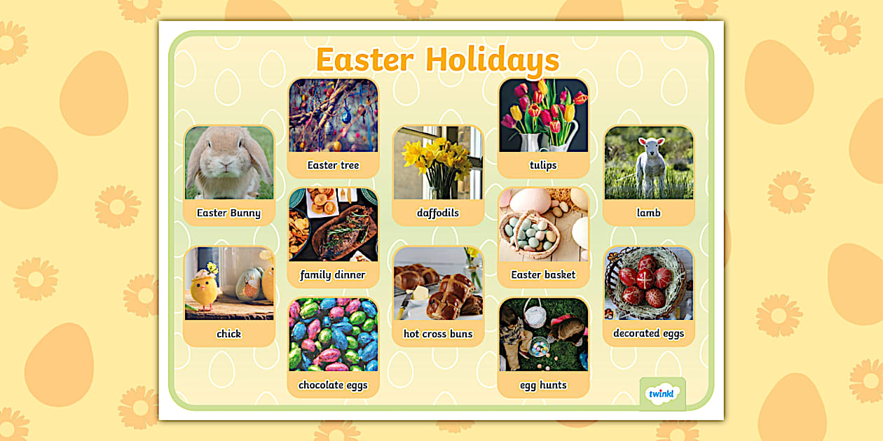 Easter Holidays Word Mat (teacher made) - Twinkl