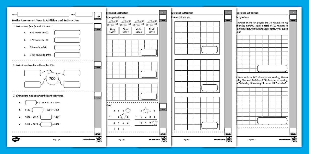Maths Assessment Year 5: Addition and Subtraction - Twinkl