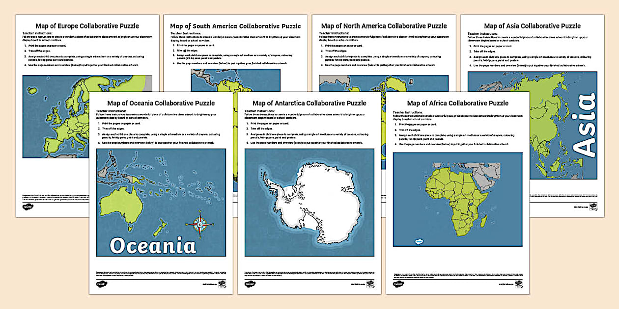 Continents of the World Collaborative Puzzle Pack - Twinkl