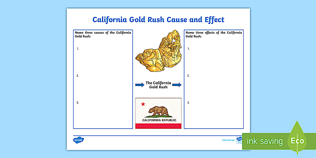 Cause and Effect California Gold Rush Worksheet - Twinkl